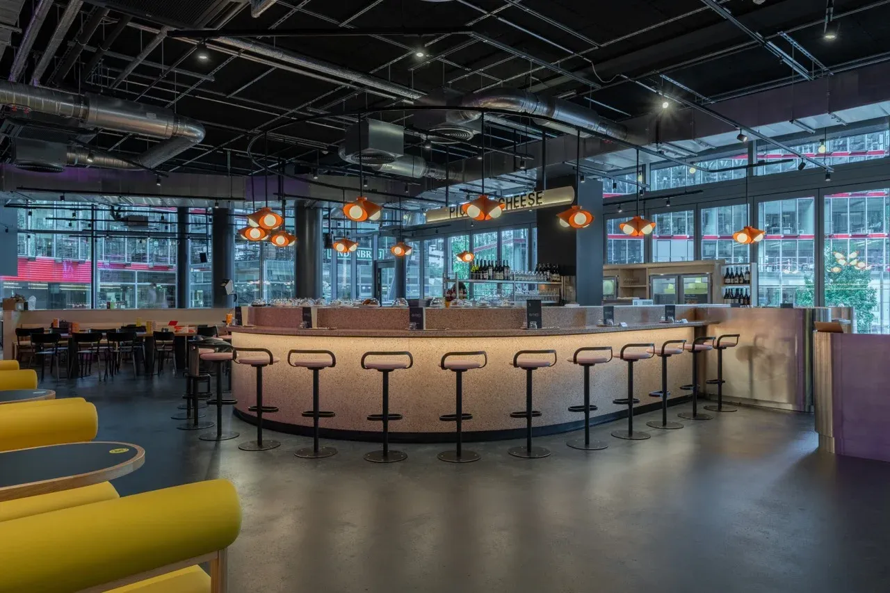 Vibrant Urban Food Hall for Large-Scale Dining and Events